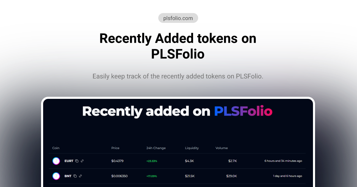 Recently added tokens on PLSFolio | PLSFolio